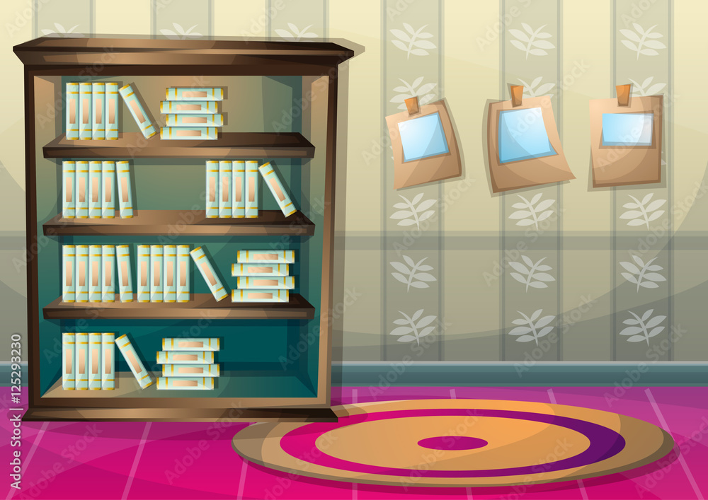 cartoon vector illustration interior library room with separated layers ...