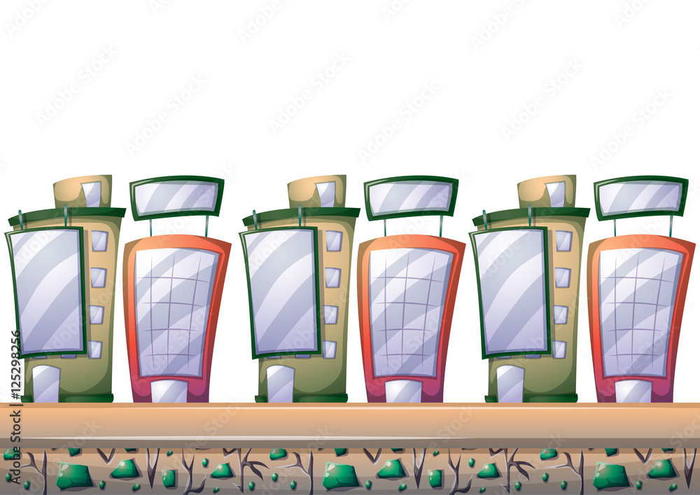 cartoon vector building background with separated layers for game art ...