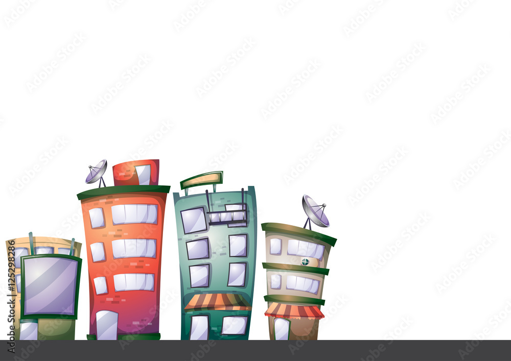 cartoon vector building background with separated layers for game art ...