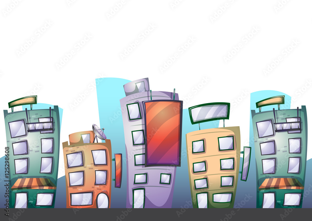 cartoon vector building background with separated layers for game art ...