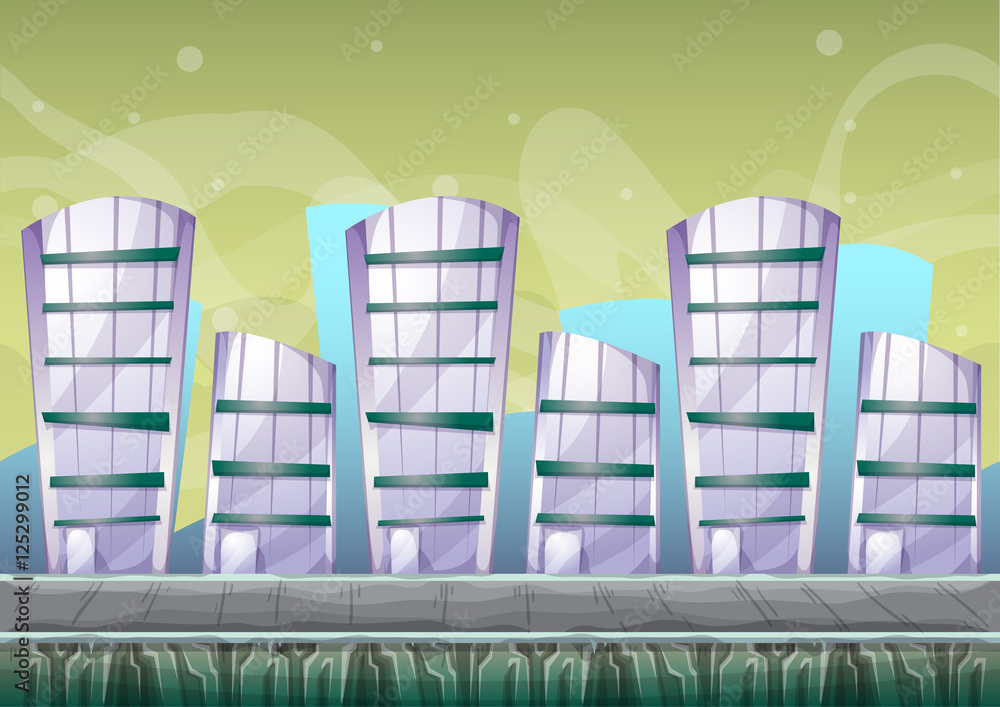 cartoon vector building background with separated layers for game art ...