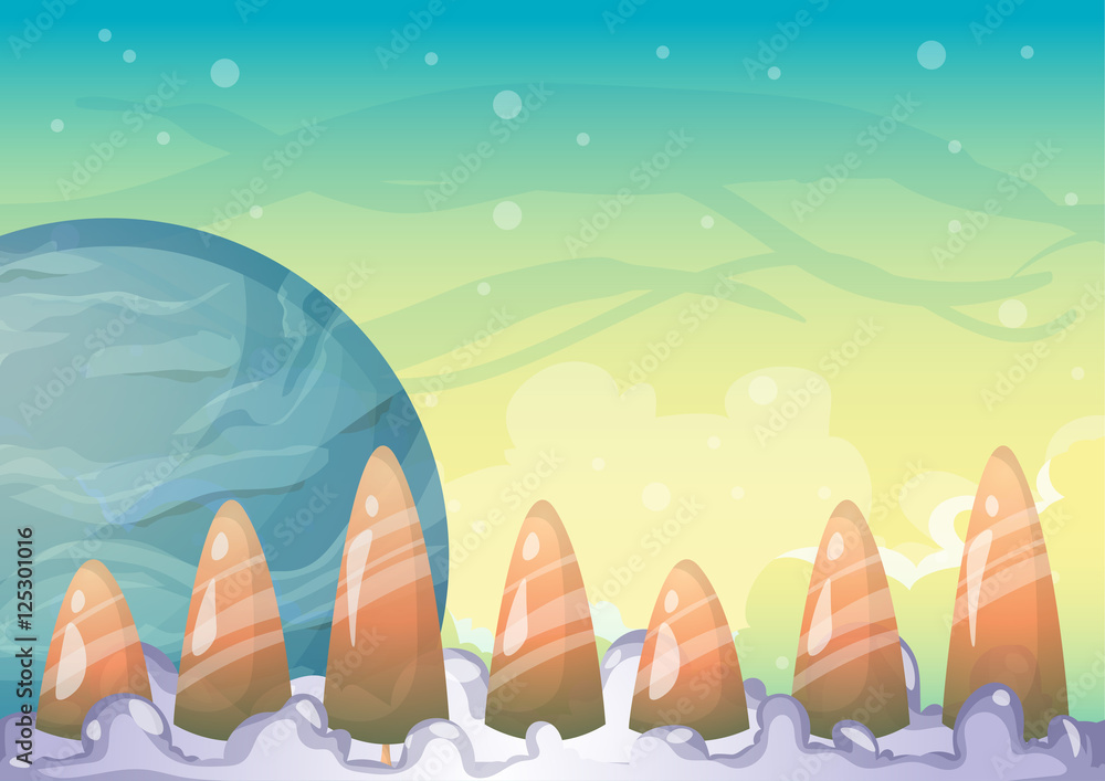 cartoon vector sky background with separated layers for game art and ...