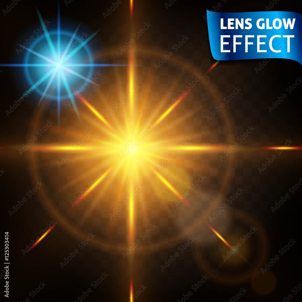 Bright light effects of high quality on a transparent dark background ...