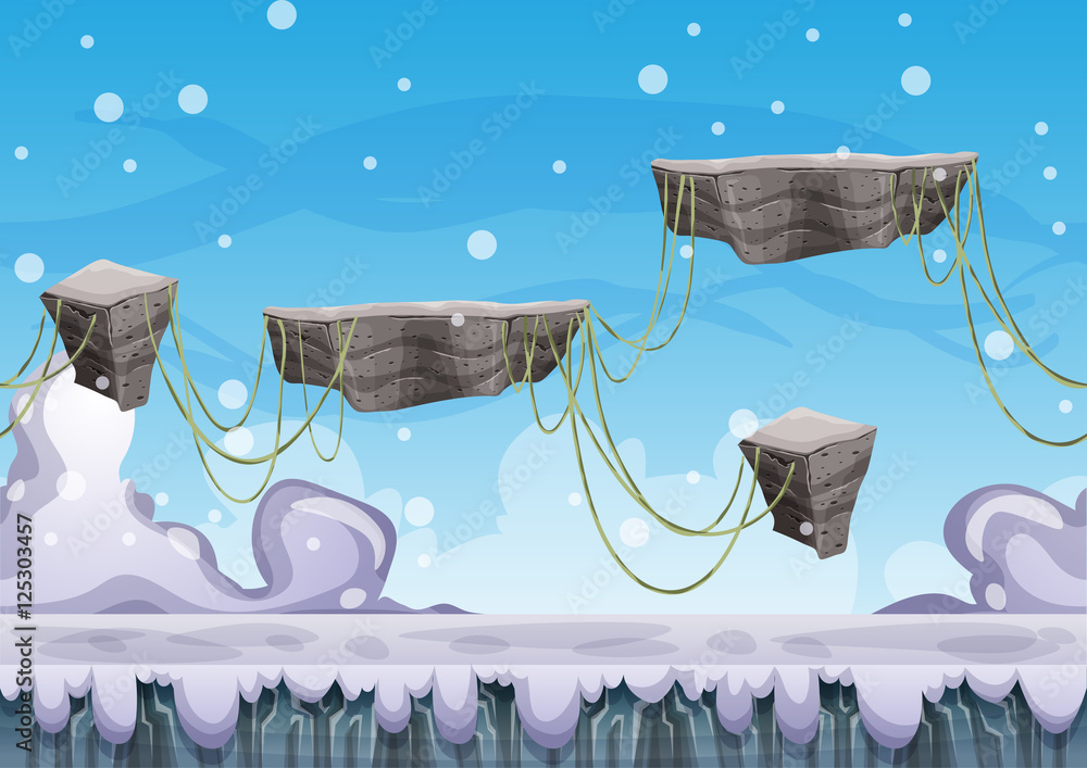 cartoon vector floating island background with separated layers for ...