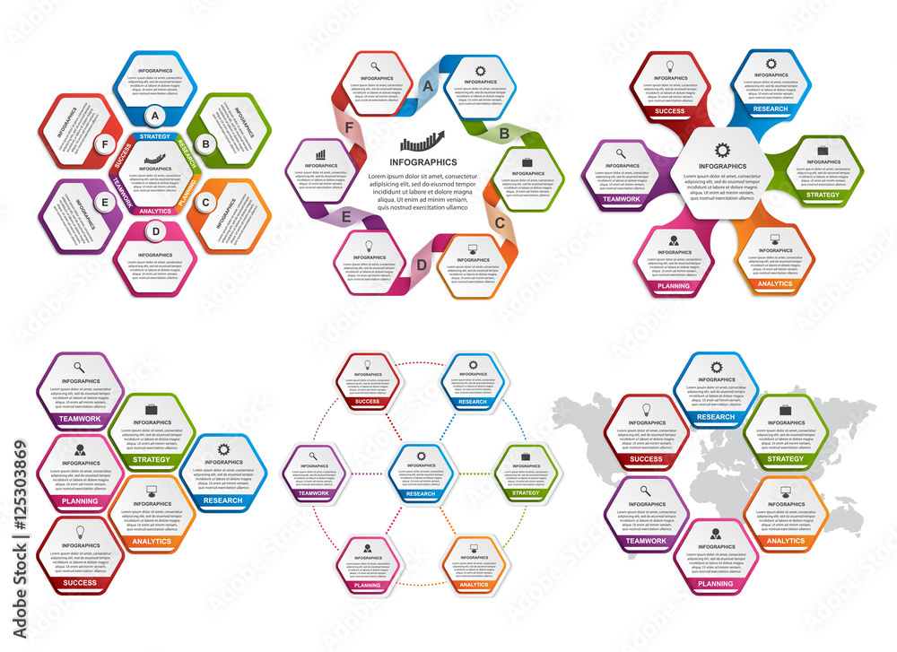 Big collection of colorful hexagon for infographics. Design elements ...