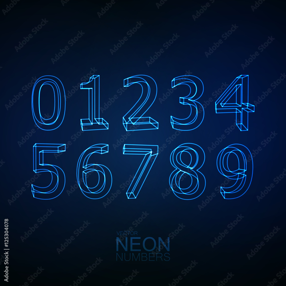 Neon 3D number set. Stock Vector | Adobe Stock