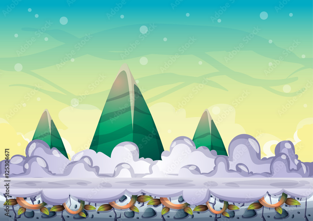 cartoon vector sky background with separated layers for game art and ...