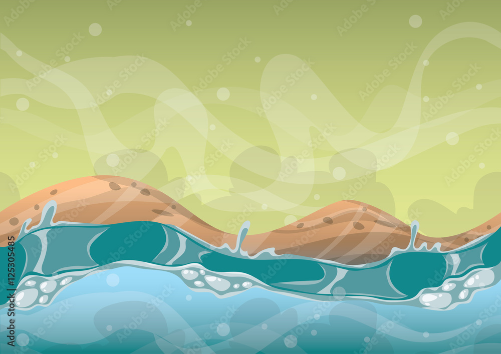 cartoon vector sea background with separated layers for game art and ...