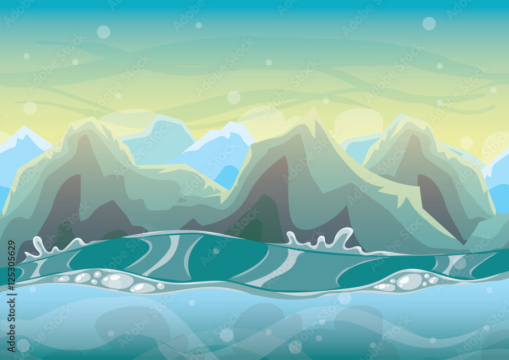 cartoon vector sea background with separated layers for game art and ...