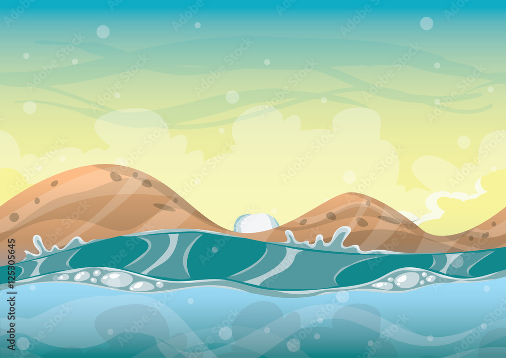 cartoon vector sea background with separated layers for game art and ...