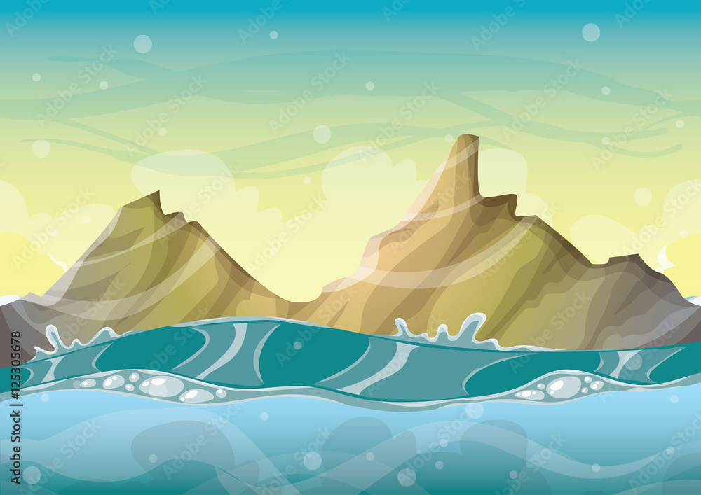 cartoon vector sea background with separated layers for game art and ...