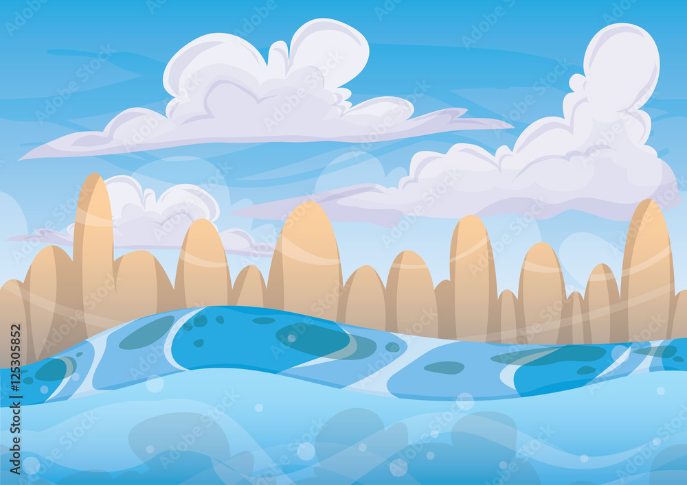 cartoon vector sea background with separated layers for game art and ...