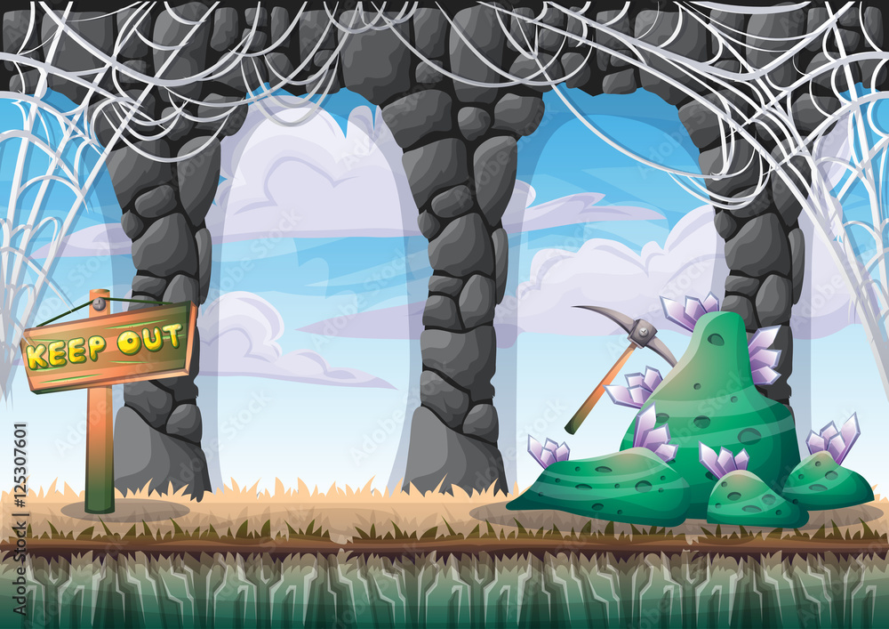 cartoon vector cave with separated layers for game and animation game ...