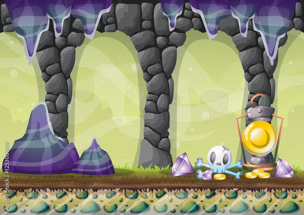 cartoon vector cave with separated layers for game and animation game ...
