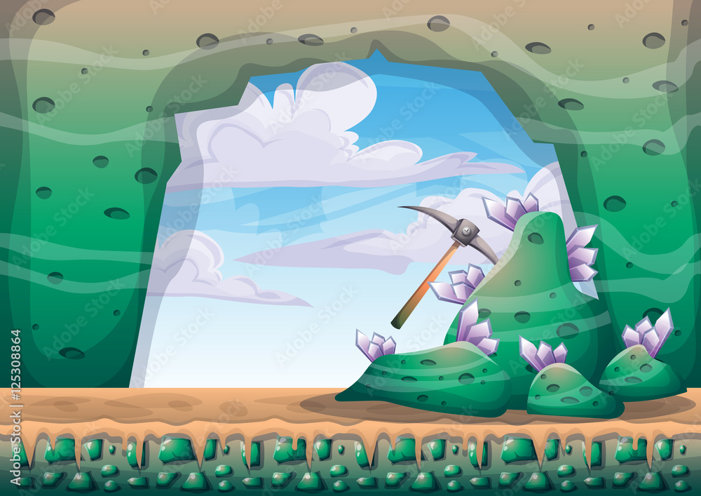 cartoon vector cave with separated layers for game and animation game ...