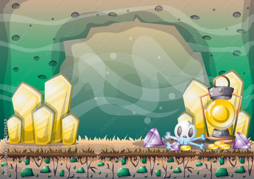 cartoon vector cave with separated layers for game and animation game ...