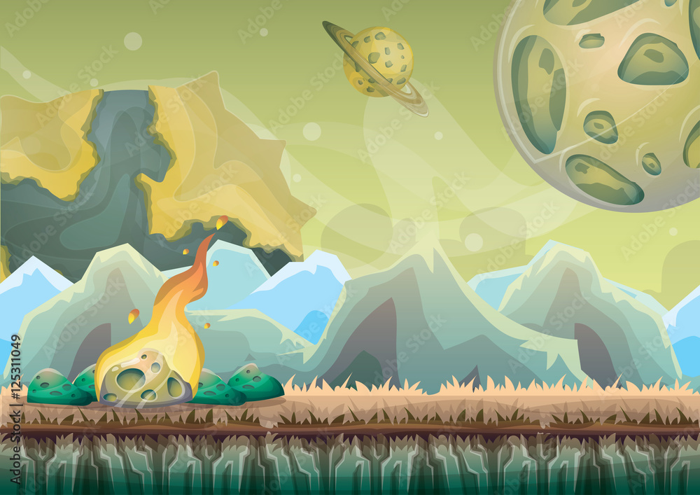 cartoon vector landscape with meteor background with separated layers ...