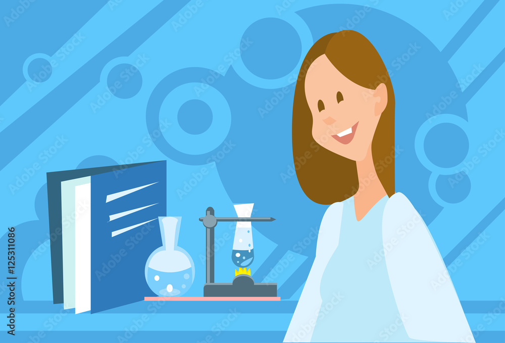 Scientist Woman Working Research Chemical Laboratory Flat Vector ...
