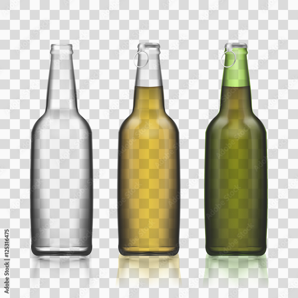 Glass Bottles Realistic 3d Set Isolated On Transparent Background Stock ...