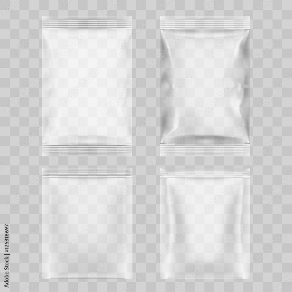 Set Of Transparent Packaging For Snacks, Chips, Sugar, Spices, Or Other ...