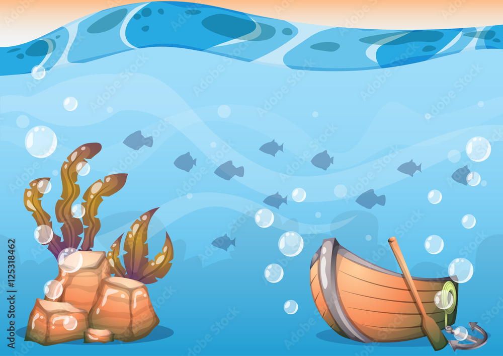 cartoon vector underwater background with separated layers for game art ...