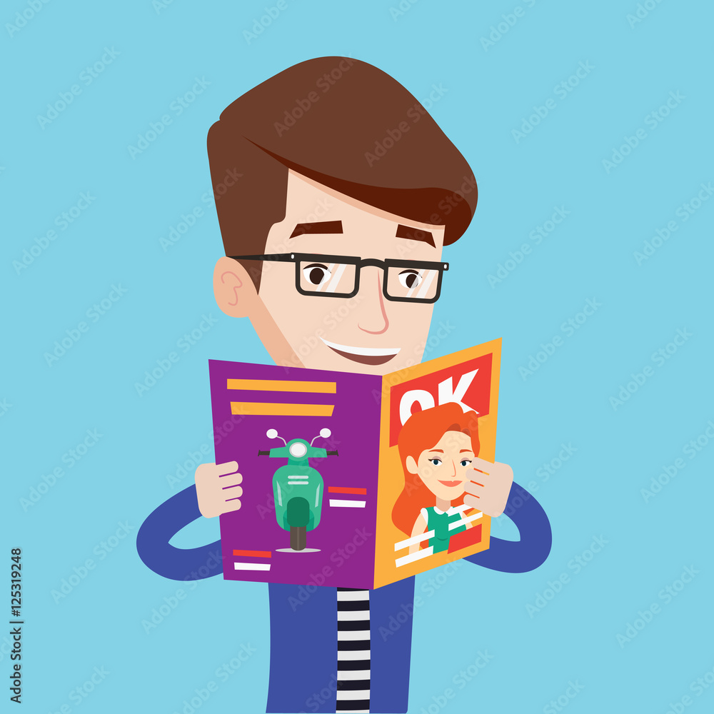 Man reading magazine vector illustration. Stock Vector | Adobe Stock