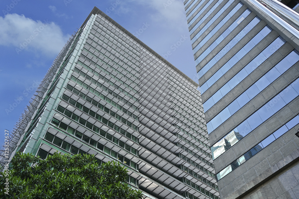 Perspective and underside angle view to textured background of modern ...