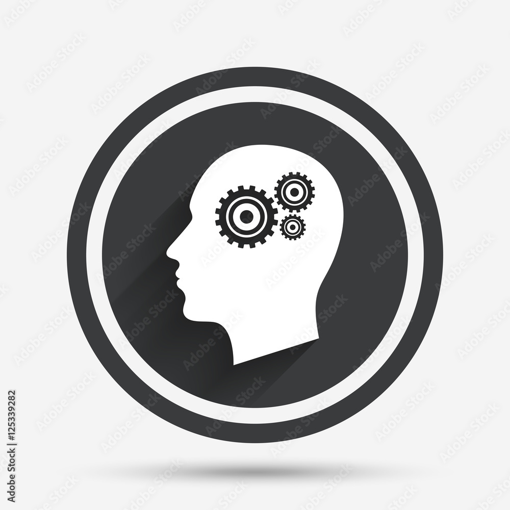 Head with gears sign icon. Male human head. Stock Vector | Adobe Stock