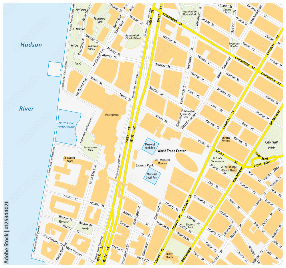 Map downtown Manhattan World Trade Center, New York City Stock Vector ...