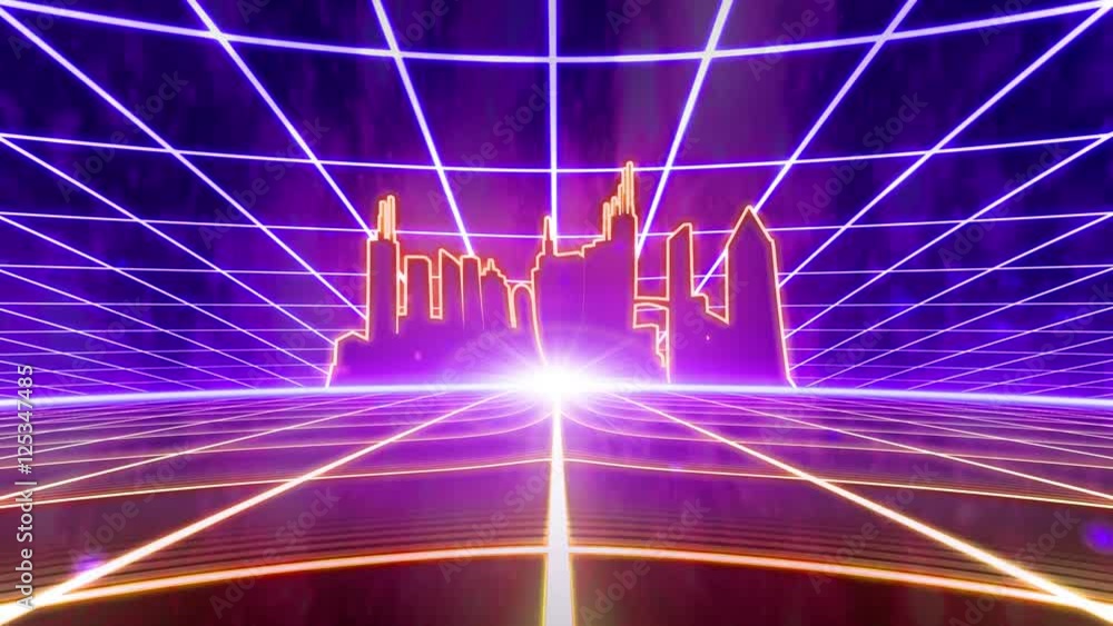 Retro 80s VHS tape video game intro landscape vector arcade wireframe ...