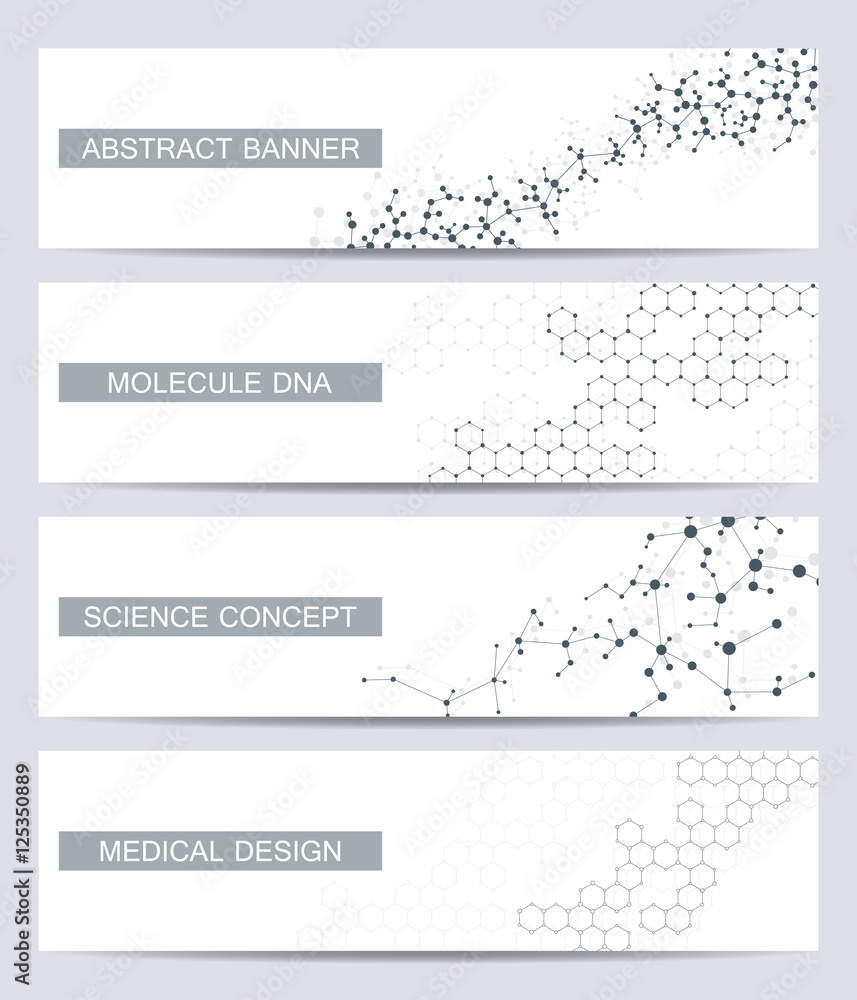 Set of modern scientific banners. Molecule structure DNA and neurons ...