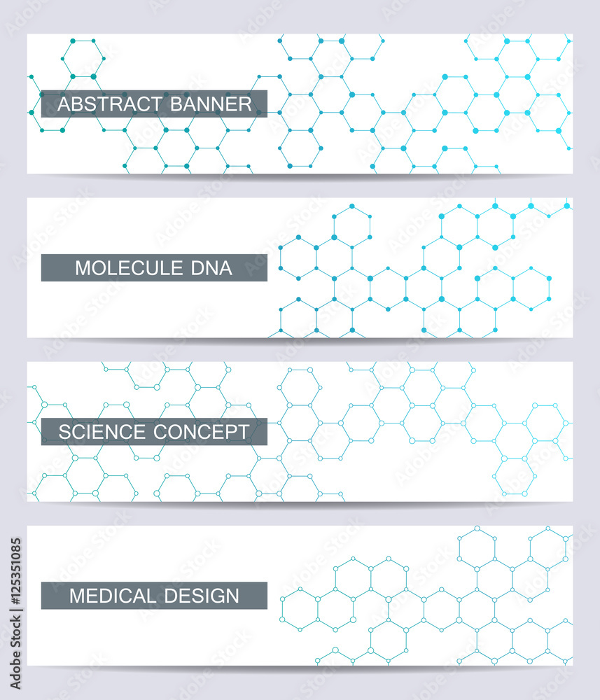 Set of modern scientific banners. Molecule structure DNA and neurons ...