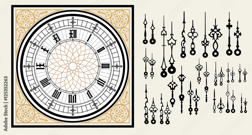 Vintage Clock dial with set hands in the Victorian style. Vector ...