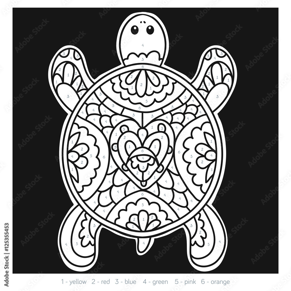 Color by number for children, Turtle Stock Vector | Adobe Stock