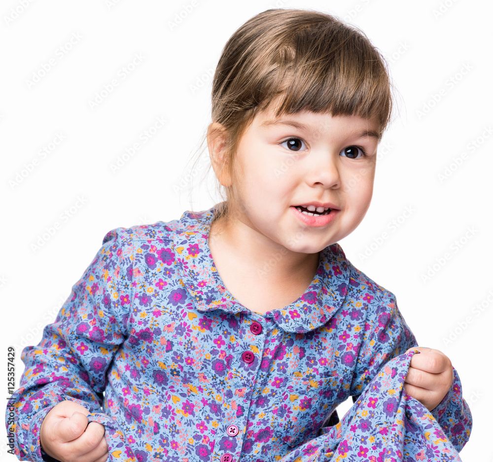 Emotional portrait of a 3 years old girl, happy. Cute caucasian baby ...