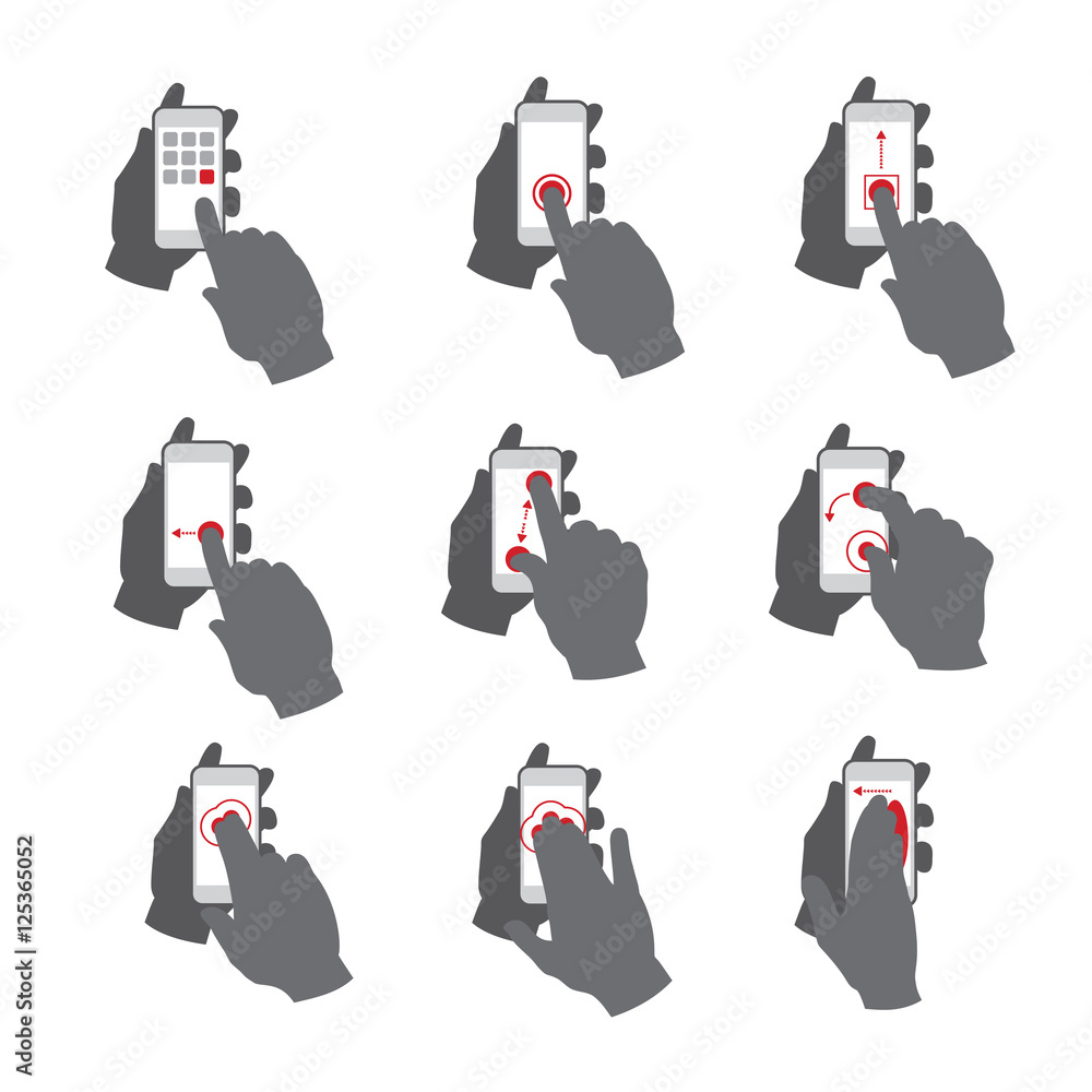 Vector smartphone touchscreen hand gestures set Stock Vector | Adobe Stock