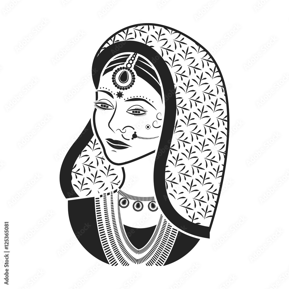 Indian woman icon in black style isolated on white background. India ...