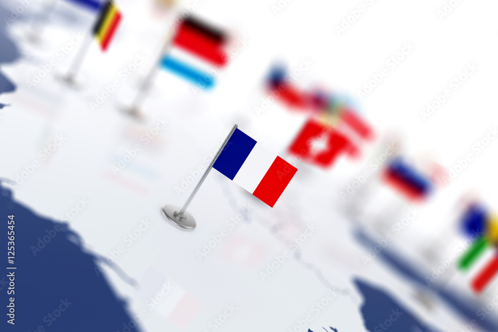 France flag in the focus. Europe map with countries flags Stock Photo ...