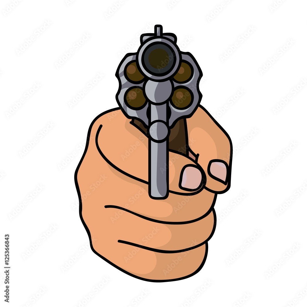 Directed gun icon in cartoon style isolated on white background. Crime ...
