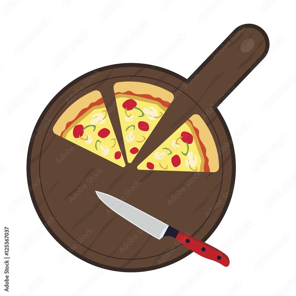 Pizza on cutting board icon in cartoon style isolated on white ...