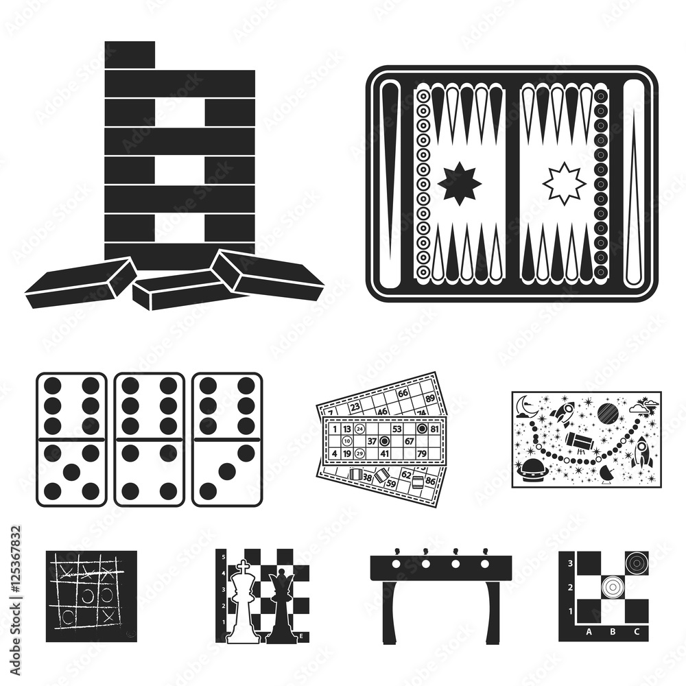 Board games set icons in black style. Big collection of board games ...