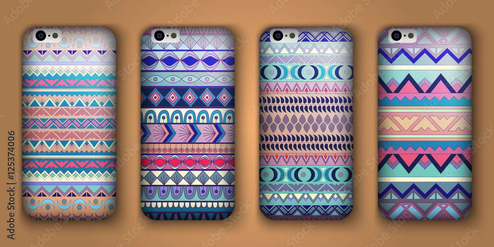 set of eight covers for your mobile phone. Vector decorative ethnic ...