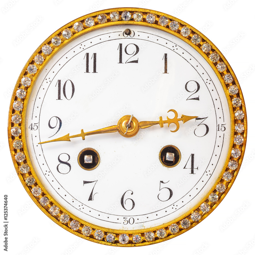 Ancient clock face with diamonds isolated on white Stock Photo | Adobe ...