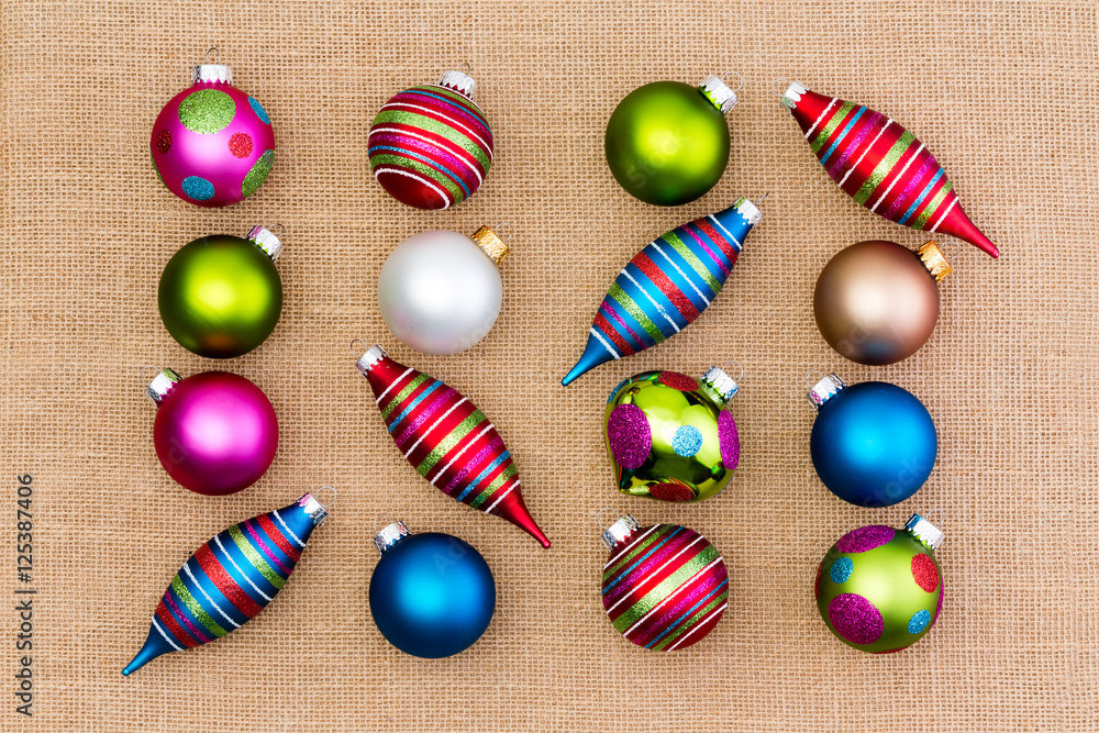 Assortment of bright colorful Christmas ornaments Stock Photo | Adobe Stock