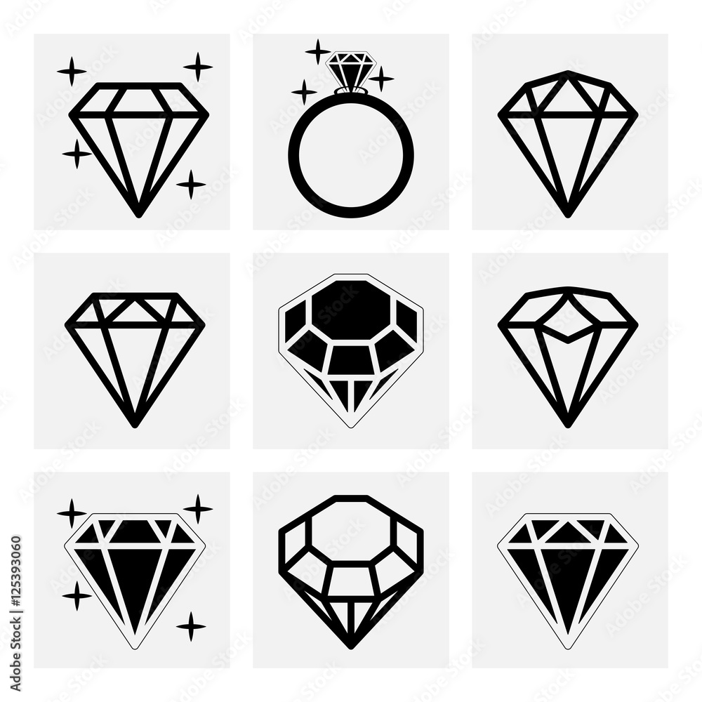 Diamond set icon. Vector Illustration. Shiny crystal sign. Brilliant ...