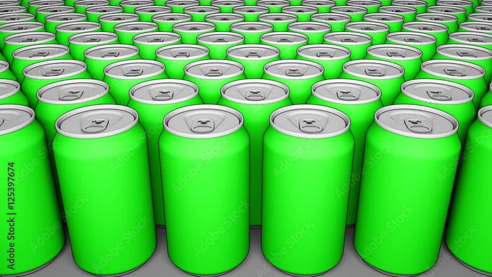 Green cans. Soft drinks or beer production. Recycling packaging. 4K ...