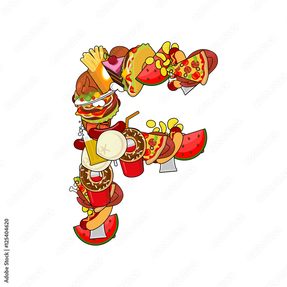 Letter F edible. Alphabet sign of food. Feed concept template el Stock ...