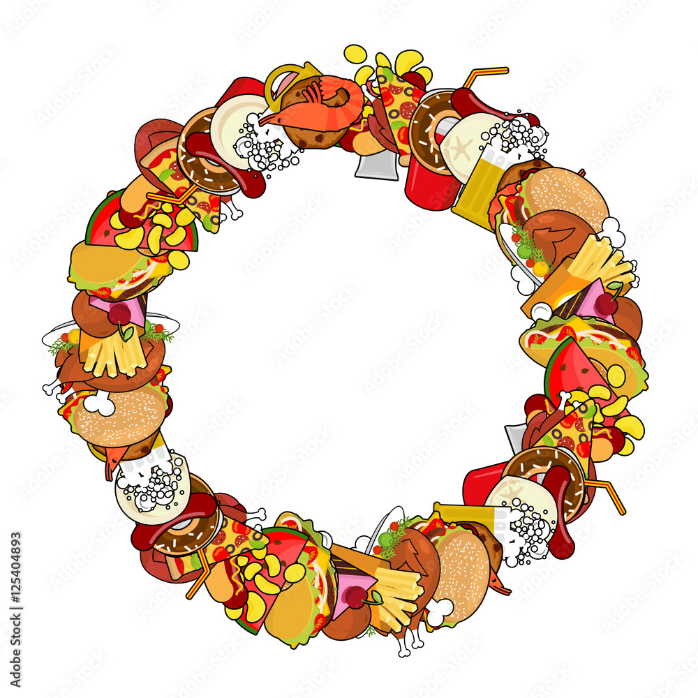 Fast Food ring frame. Background of feed. Edible circle cadre. P Stock ...