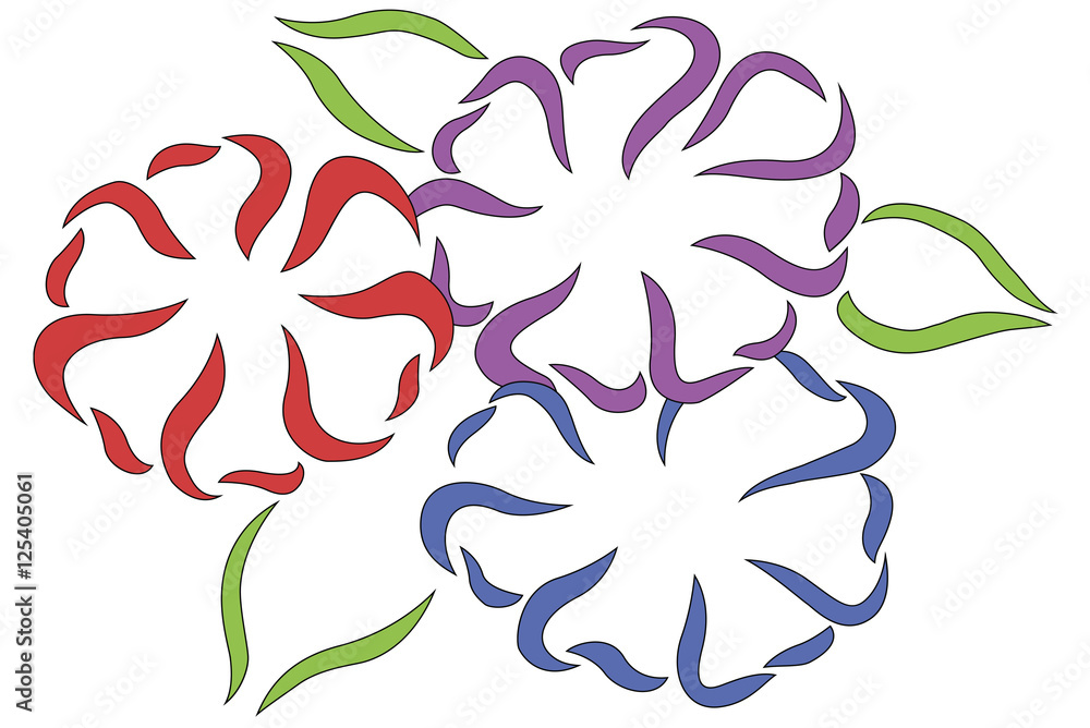 vector illustration of flowers in different colors with black outline ...