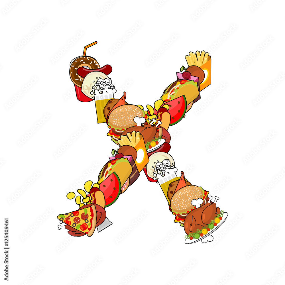 Letter X edible. Alphabet sign of food. Feed concept template el vector ...